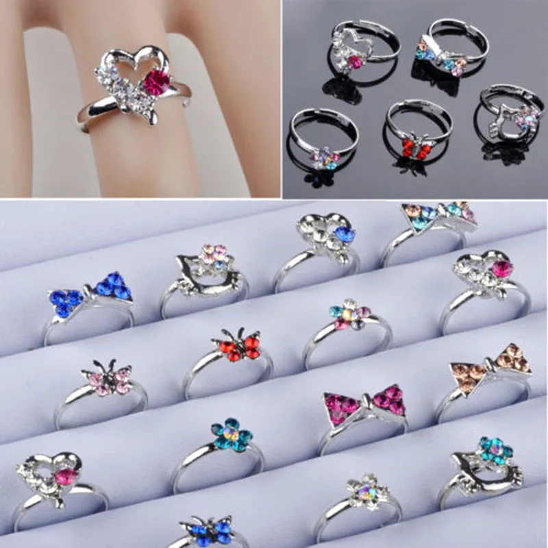Wholesale Lot 5Pcs Silver Plated Assorted Design Crystal Ring Cute Kid ...