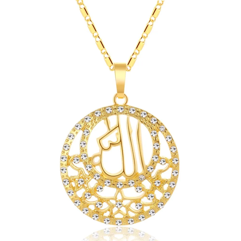 Sonya Allah Muslim Necklace Gold Color Round Cubic Zirconia Pendant Necklace Middle East Arab