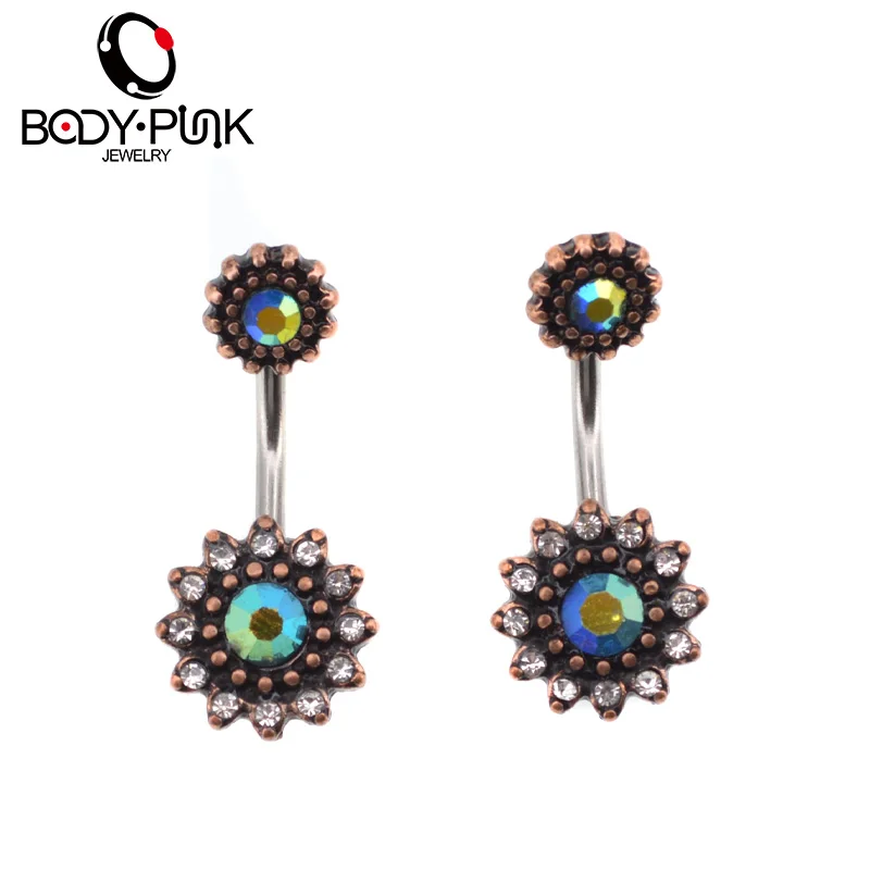 Corpo punk quente burnished rosa ouro azul cz flor cluster belly button ...