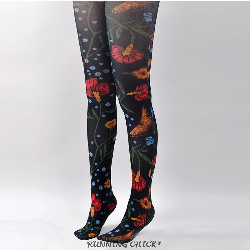 Flowers Printed Jacquard Pantyhose Spring And Autumn Retro Tight|spring ...