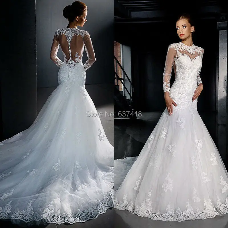 Elegant Sexy Mermaid Lace Appliques Long Sleeve Wedding Dress Wedding