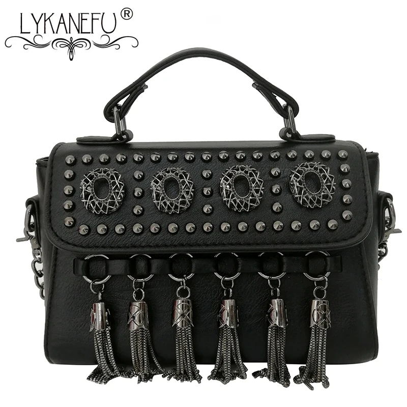 LYKANEFU Punk Handbag PU Leather Women Messenger Bags Black Tote ...