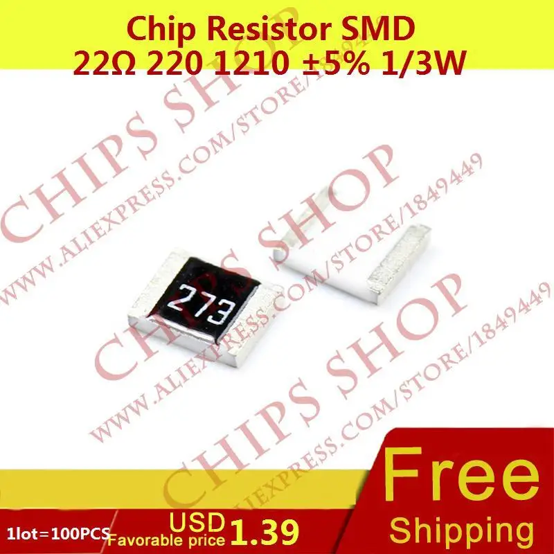 1LOT=100PCS Chip Resistor 22ohm 220 1210 5% 1/2W 0.5W Package1210|chip ...