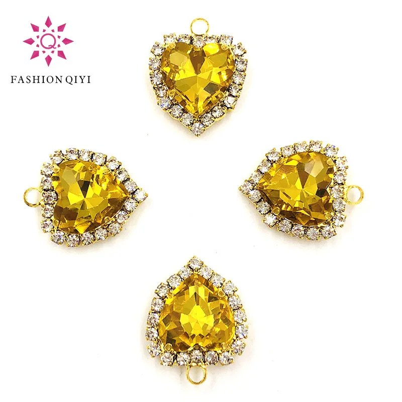 Free Shipping12mm Gold Yellow Heart Shape Gold Base Single Loop Crystal ...
