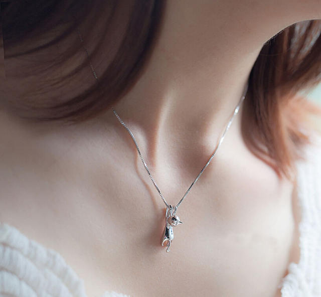 Cute Silver Plated Cat Necklace