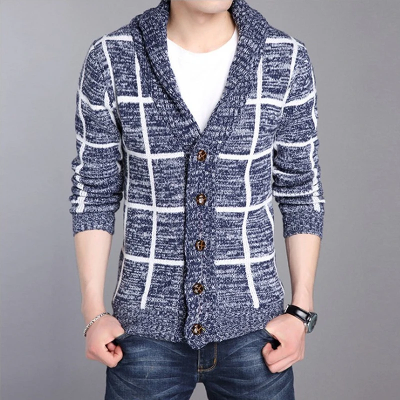 Wiivip Autumn Winter Cardigan Men V Neck Sweatercoat Men Cardigans Slim Cashmere Striped Knitted