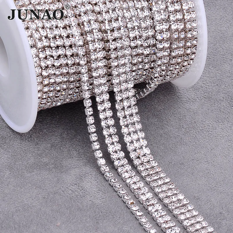 JUNAO 1 2 3 Rows 1Yard SS12 Clear Crystal Chain Rhinestones Trim Glass ...