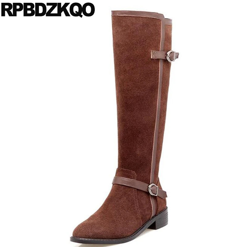 Metal Comfortable Genuine Leather Women British Long Shoes Suede Chunky ...