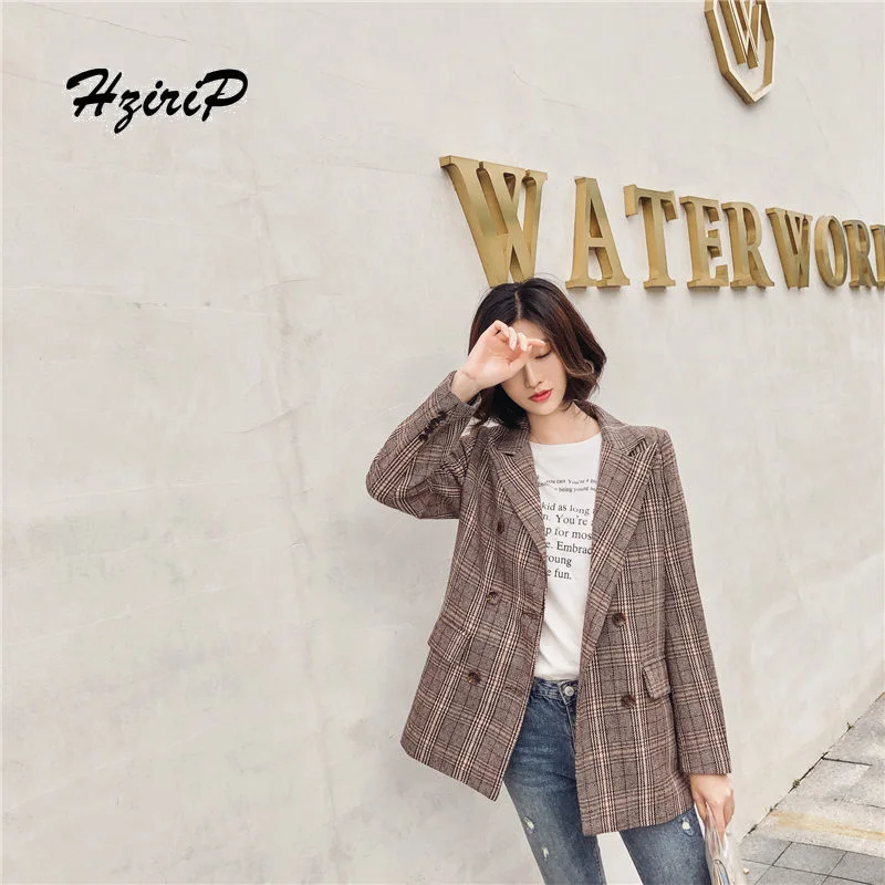 Hzirip Women Formal Plaid Return To The Ancient Coat Casual Sleeve