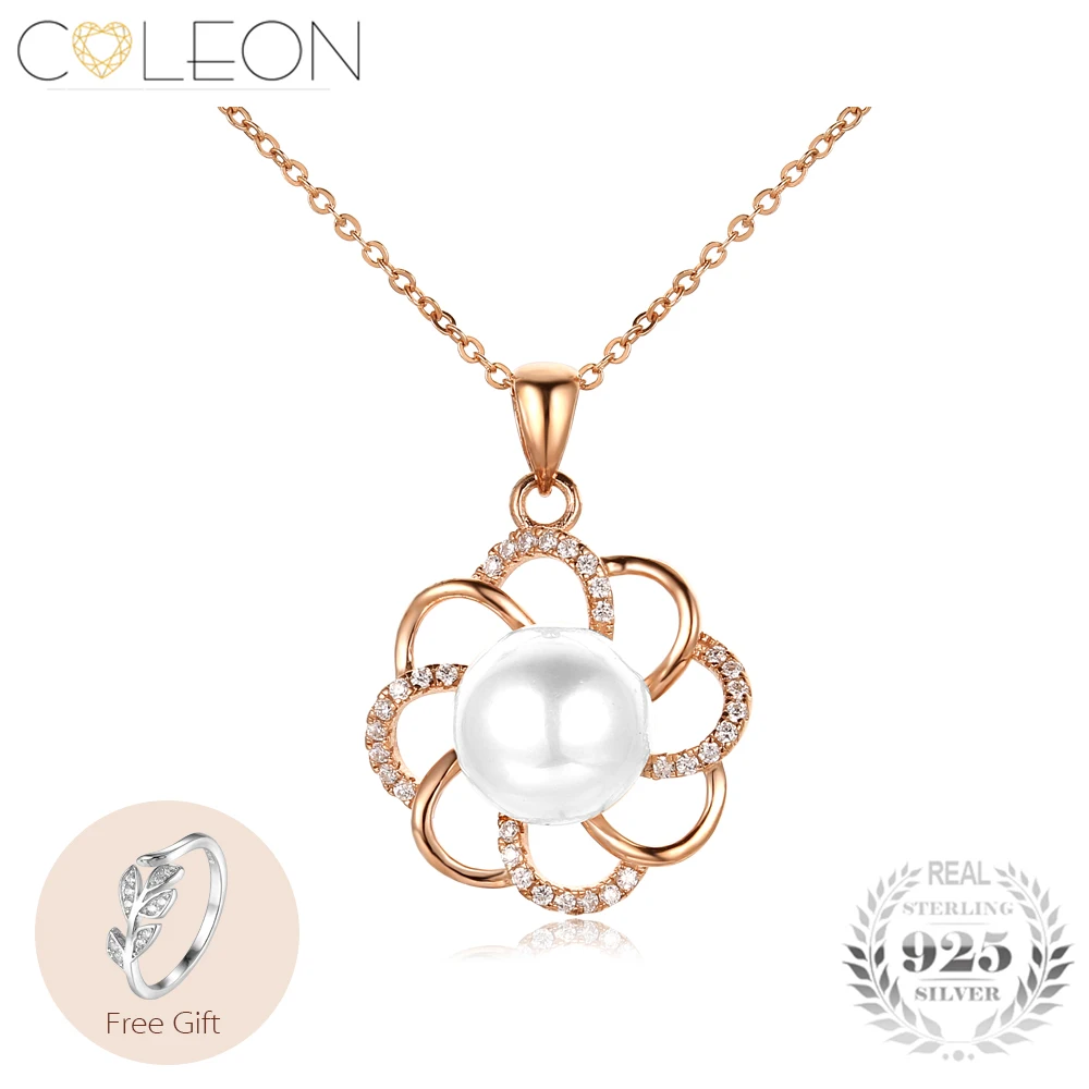 Coleon-Big-Pearl-Pendant-Necklace-Rose-Gold-Plated-Necklaces-925 ...