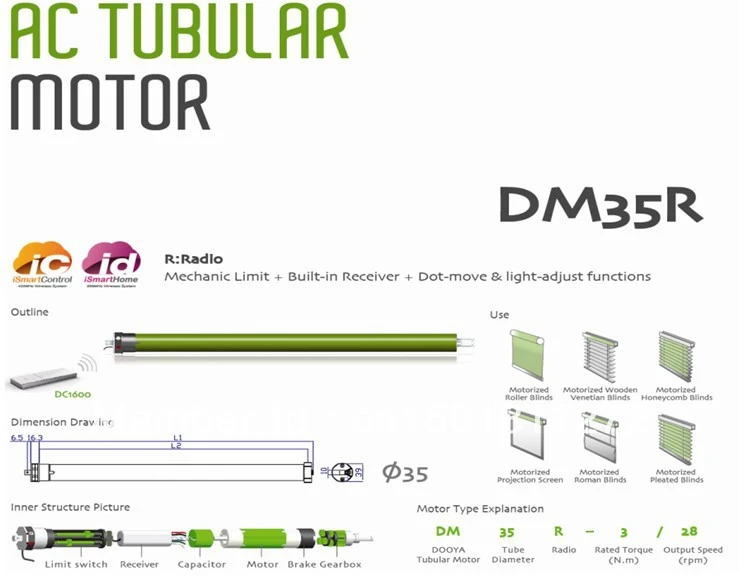 Dooya Ac Tubular Motor Built In Receiver Motor Dm35r - Ac Motor ...