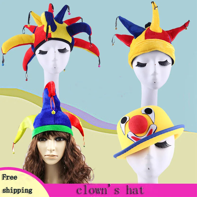 Funny-Clown-Hat-with-Small-Bell-Yellow-Hat-Three-Legs-Seven-Horns-Four ...