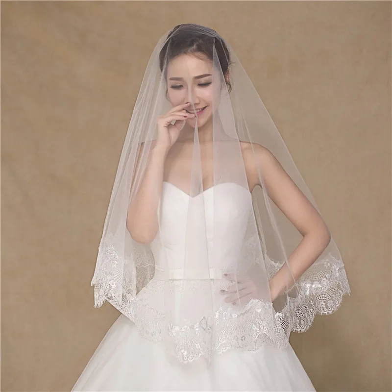 Hot Soft Lace Bridal Veils 1.5M One Layer Wedding Accessories Veil Fast ...