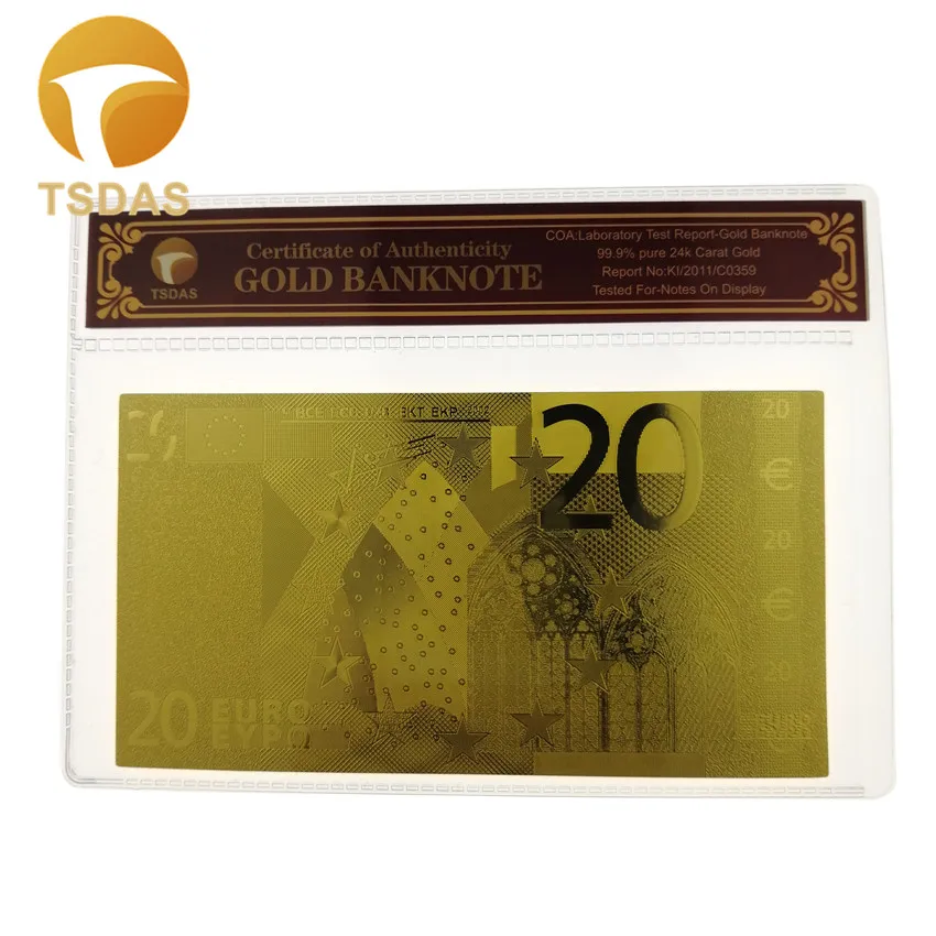 24k Gold Foil Banknote Euro Normal Pure Gold Banknote With COA Frame as ...