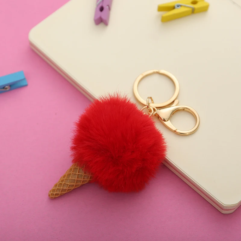 2017 New Ice Cream Key Chain Colorful Fur Ball Keychain Ice Cream ...