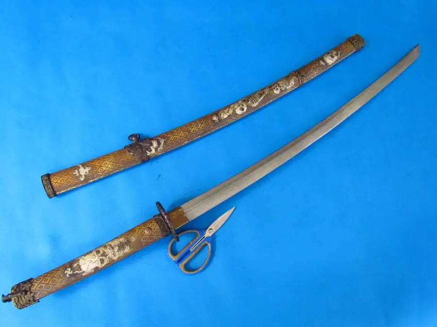 Handmade Japanese Signature Folded Carbon Steel Blade Sword for Samurai ...