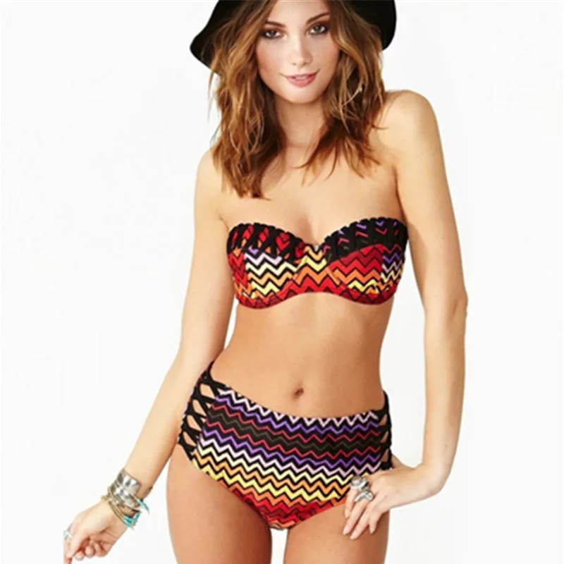 2016 Spring Summer New Retro Striped Bandeau Women Sexy Bikini
