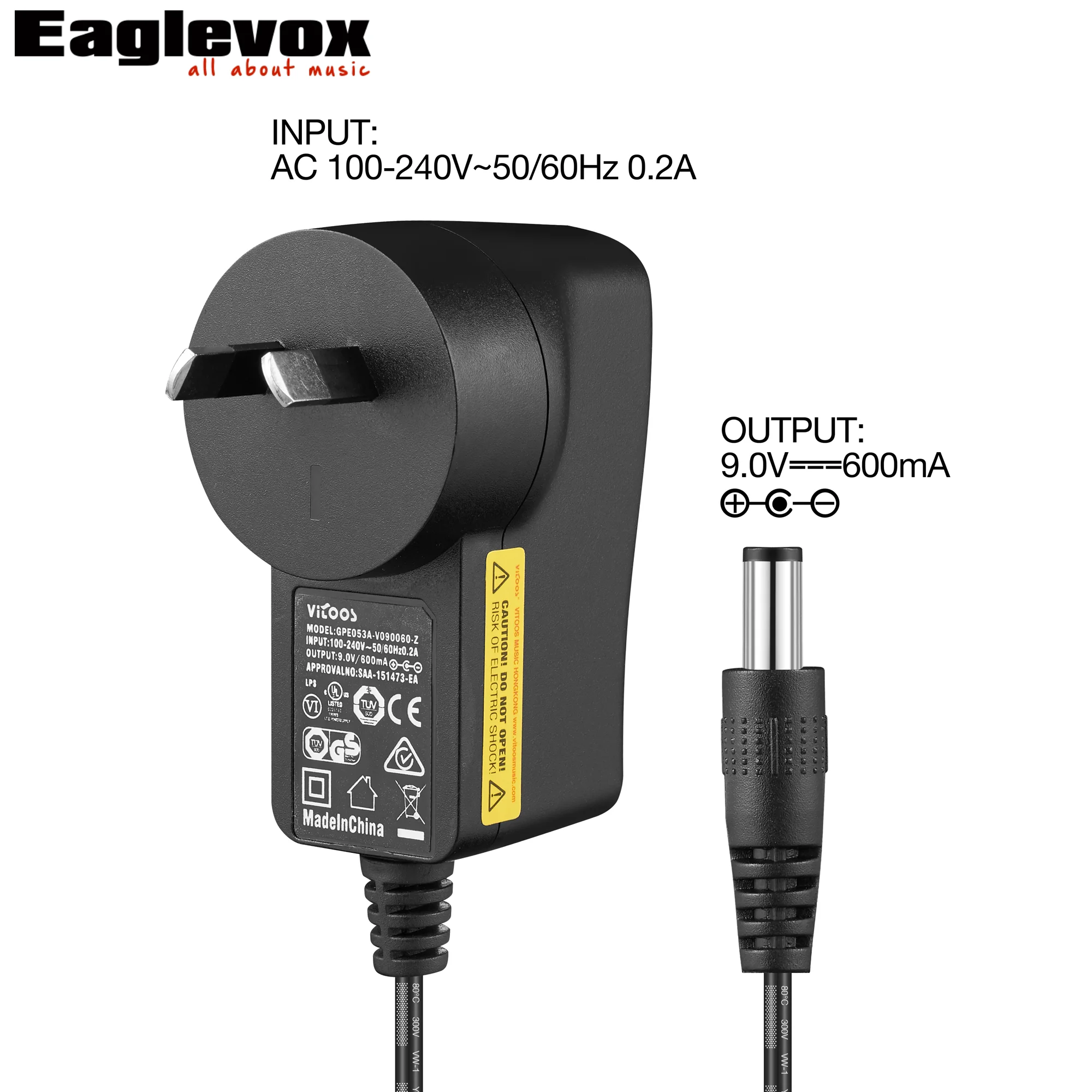 9V 600mA Power Adapter Negative Center Power Supply AU Plug Type I 100 ...