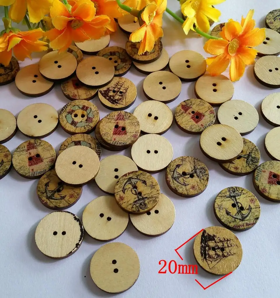 Fashion Wood Button 20mm Round Wooden Buttons 50pcs Mixed Button For ...