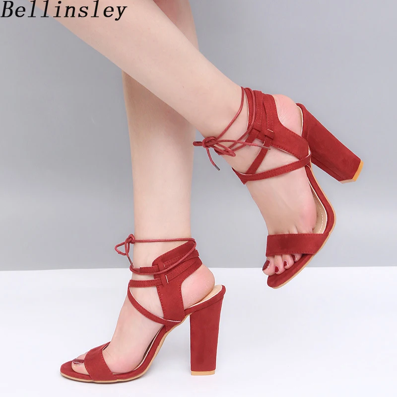 Women Roman Sandals Gladiator High Heels Ankle Strap Chunky Heeled ...