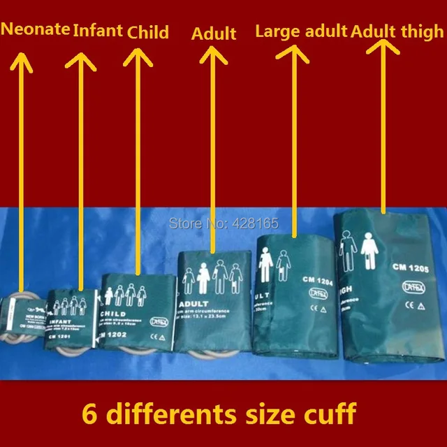 6 Different Sizes of BP cuffs, Adult Child Infant Neonatal Thigh Extra ...