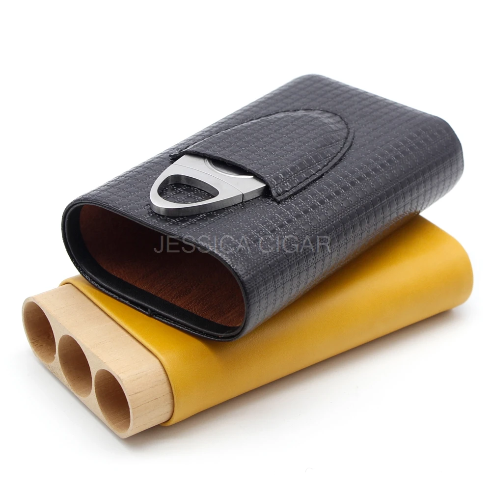 GALINER Travel Cigar Case Leather 3 Tube Cigars Case Box Portable ...