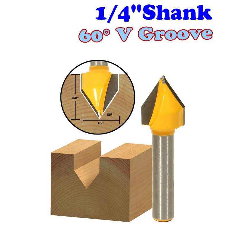 1pc 1/4" Shank 60 Degree V Groove Router Bit 1/2"W X 5/8"H 1/4" Shank ...