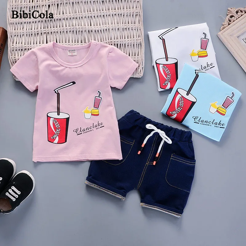 BibiCola Baby Boys Summer Clothes Sets Cartoon Drink Bottle T Shirt+ ...