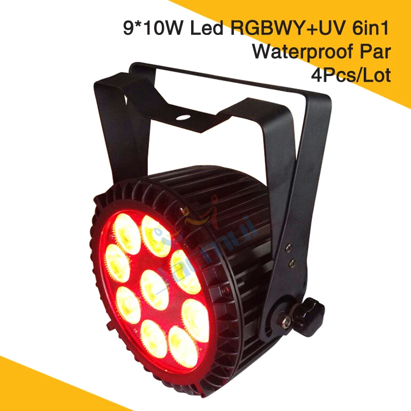 (4Pcs/Lot) 9Pcs 10W Led Outdoor Par Light RGBWY+UV 6in1 Waterproof Par ...