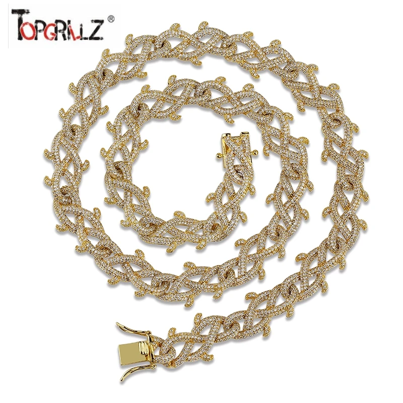 TOPGRILLZ-Iced-Out-Crown-of-Thorns-Cuban-Chain-Necklace-Gold-Finish ...