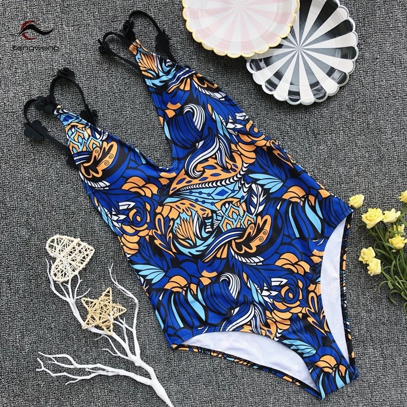 Tengweng 2019 Sexy Große Größe Badeanzug Backless Floral One Piece