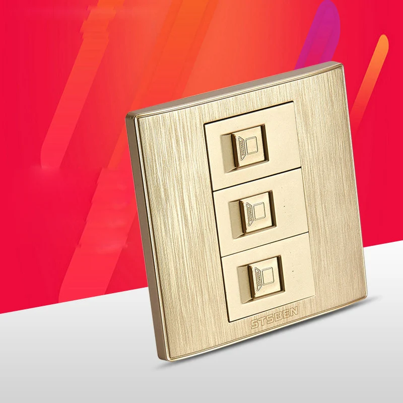 Lan RJ45 Connector Wall Outlet Champagne Color 86x86mm Faceplate For 3 ...