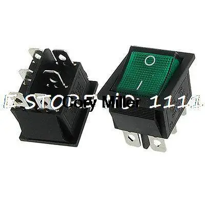 Green Light Illuminated On/On DPDT Boat Rocker Switch 16A/250V 20A/125V ...