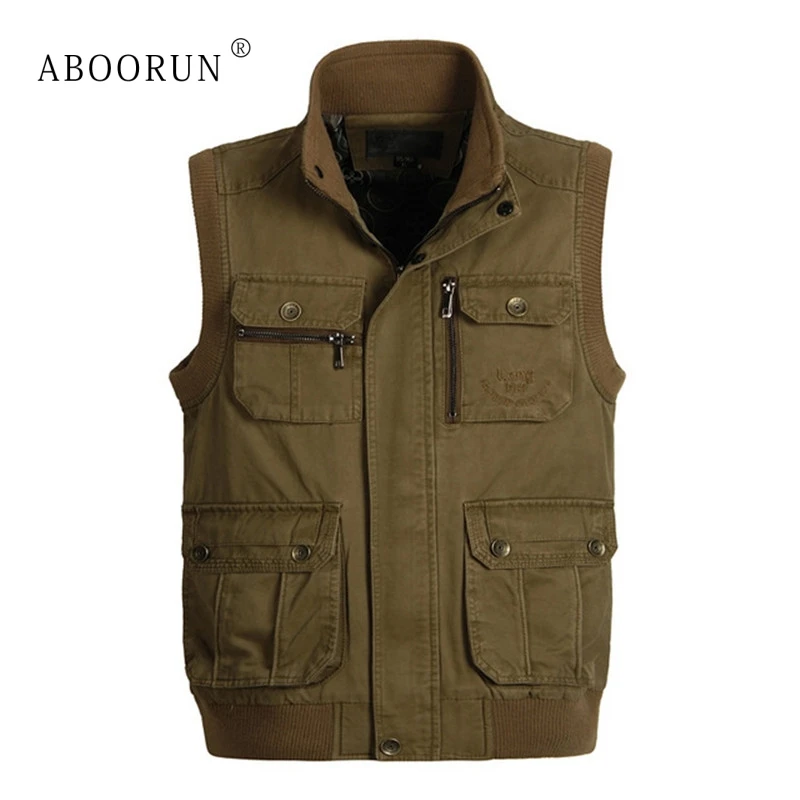 ABOORUN Big Size 6XL Mens Casual Vests Multi Pockets Tactical Waistcoat ...
