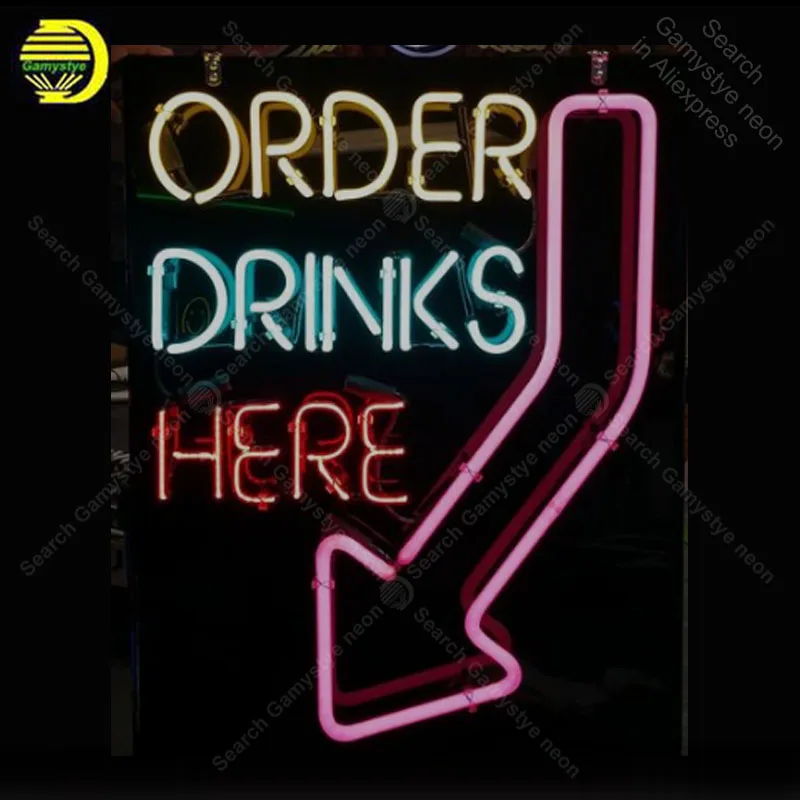 Neon Sign For Order Drink Here With Arrow Neon Light Sign Decorate ...