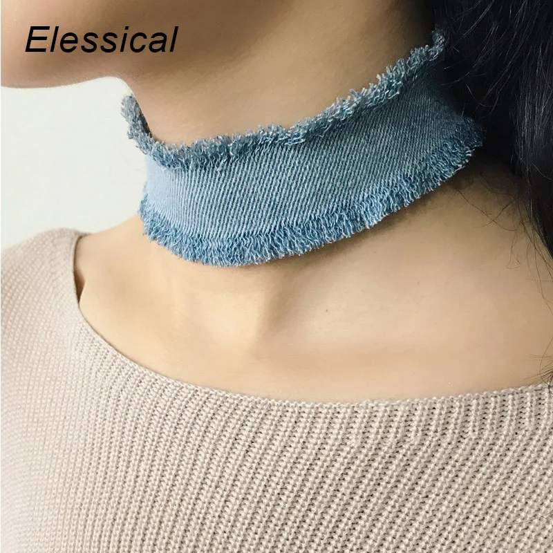 Elessical Punk Stylish Denim Fabric Chunky Chokers Necklaces Minimalist ...