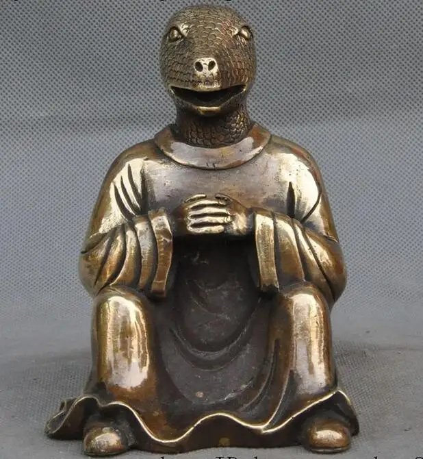 Old Chinese Fengshui Bronze Snake Head People Body Immortal God Statue ...
