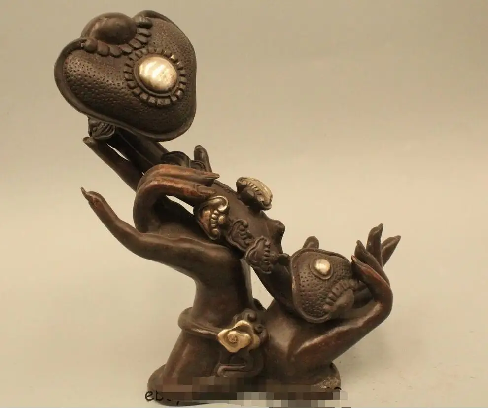 9"China Chinese Tibet Buddhism Bronze Silver Buddha Hands Statue|buddha ...