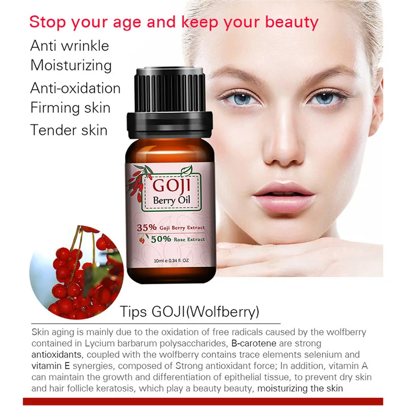 1 Bottle Goji Berry Essential Oil Skin Care Oil Anti Wrinkle Anti Aging Rose Flavor Chinese Wolf ...