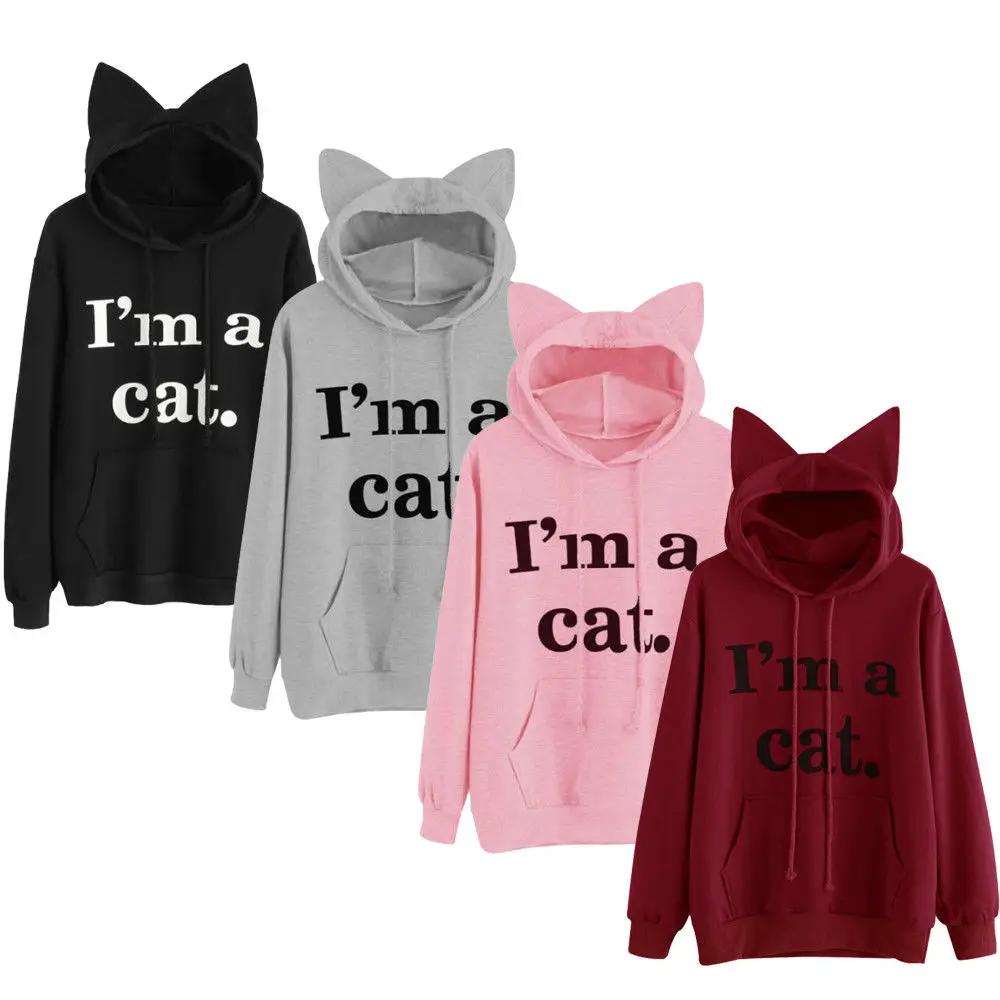 Sudadera con capucha con orejas de gato en 3D para mujer, suéter con ...