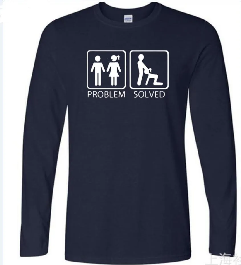 New Problem Solved T Shirt Brand Men Winter Long Sleeve Round Collar Printing T Shirt Menswear