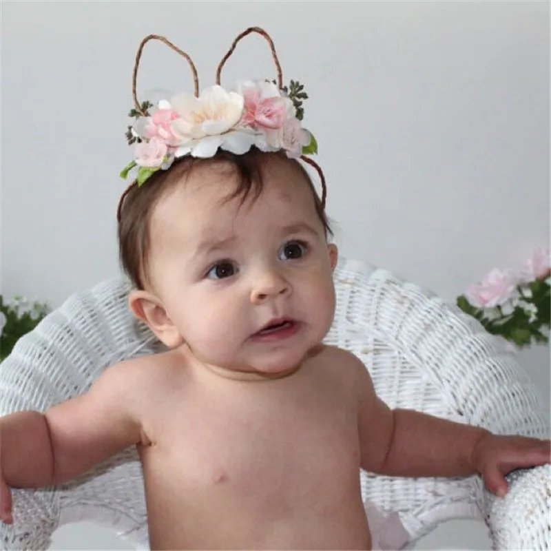 Fabric Rose Flower Headband Bunny Lace Rabbit Ears Headbands For Women ...
