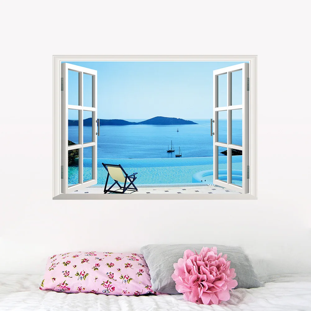 ZYPA W016 NN new creative blue sea blue sky 3D fake window living room ...