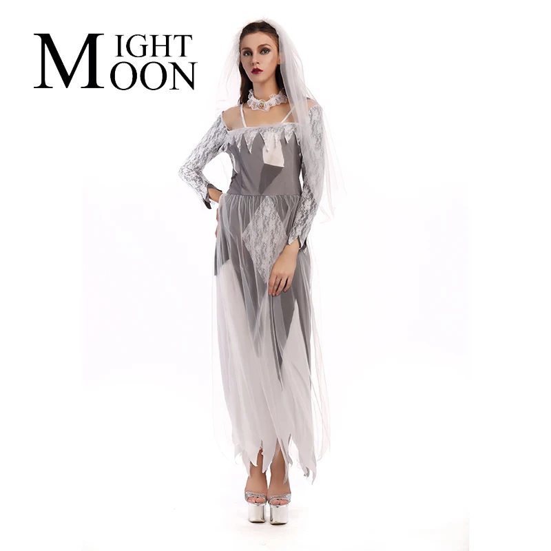 MOONIGHT Gray Zombie Cosplay Halloween Costume Dress Role Playing Ghost ...