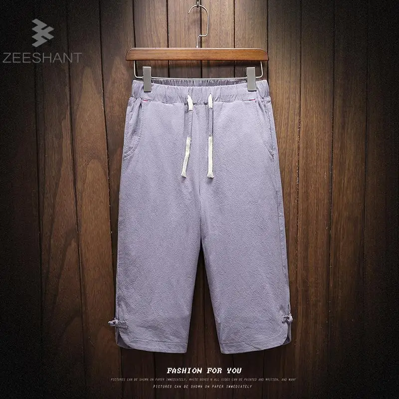 Zeeshant Chinese Style Linen Shorts Men Beach Elastic Casual Straight ...