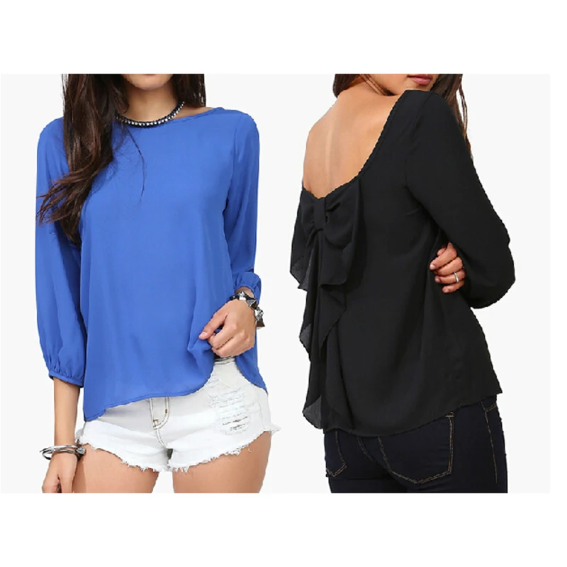 2018 Spring Korean Style Women Three Quarter Sleeve Casual Shirt Top