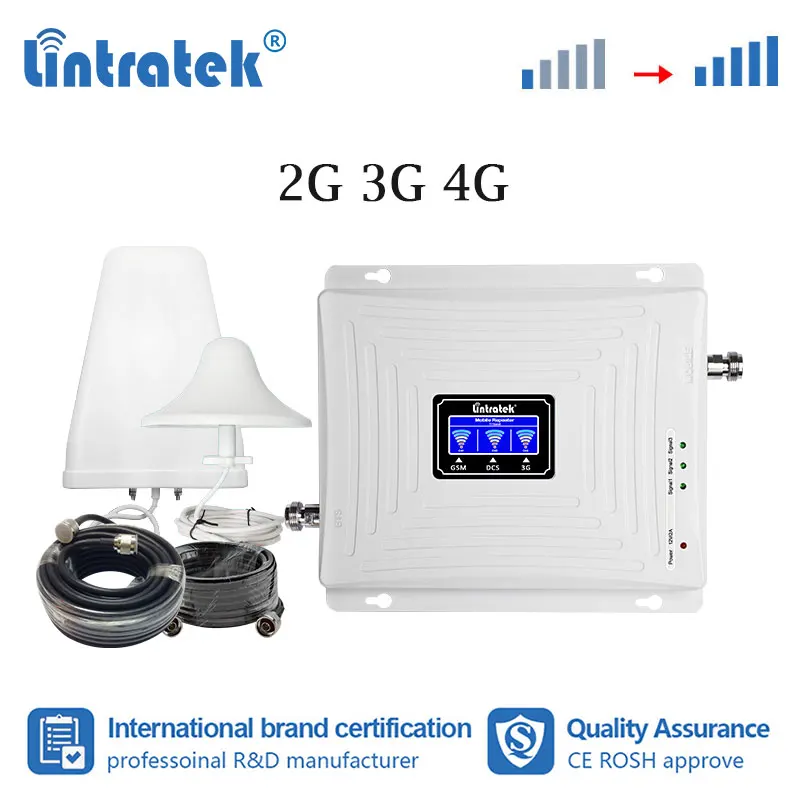 Lintratek 2G 3G 4G Tri Band Mobile Phone Signal Booster 900 1800 2100mhz Repeater GSM WCDMA UMTS ...