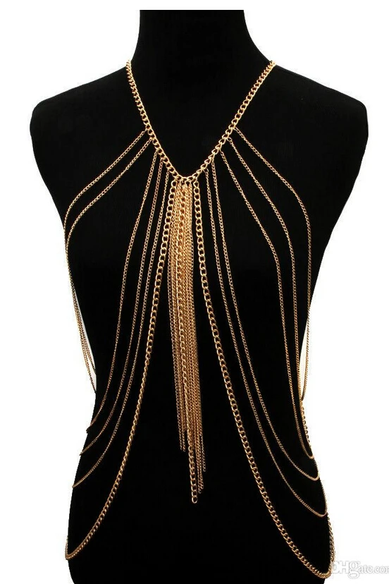 Free Shipping Body Chain Tassel Metal Gold Layered Fashion Celebrity
