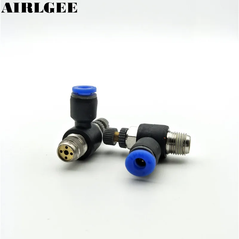 1/8" PT Male Thread to 4mm Tube Air Pneumatic Speed Controller T Shaped ...