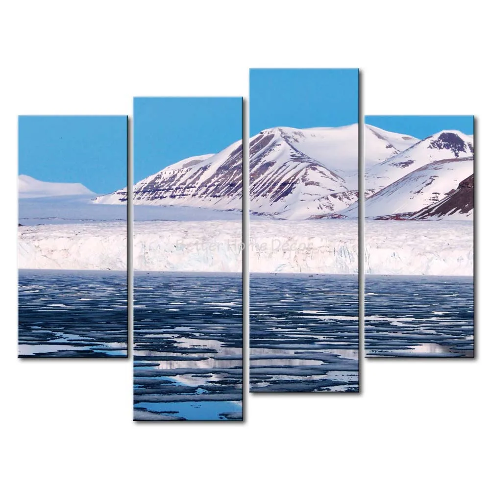 3 Piece Blue Wall Art Painting Svalbard Norway Snow Mountain Glaze Ice ...